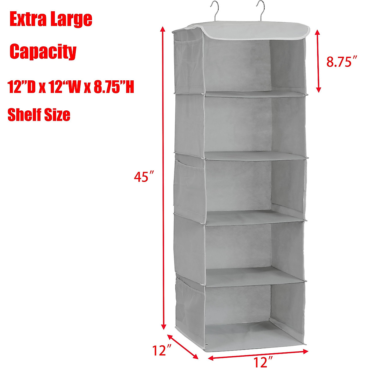 Simple Houseware 5 Shelves Hanging Closet Organizer, Gray