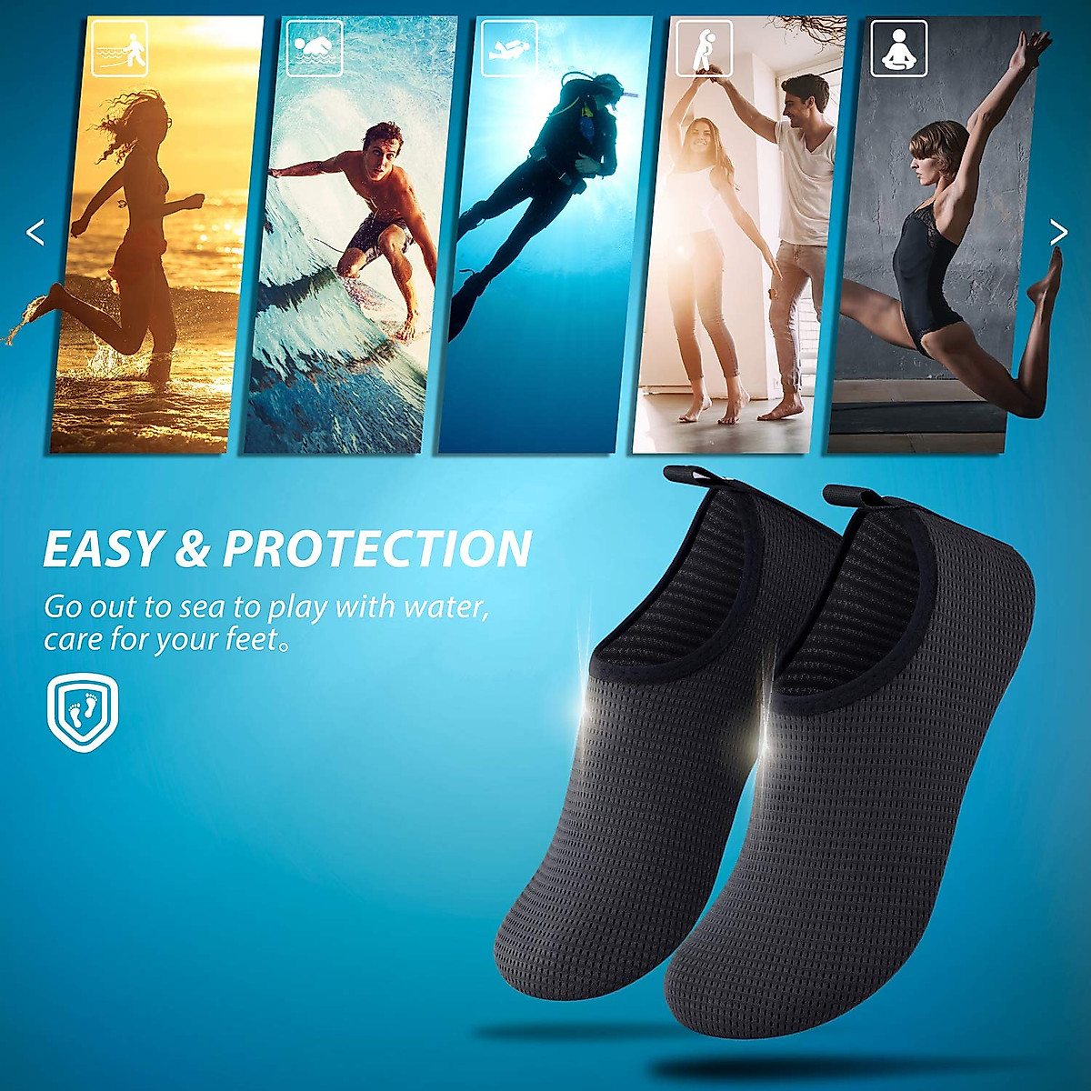 SIMARI Water Shoes for Women Men Aqua Socks Swim Surf Beach Barefoot Yoga Travel Camping Essentials Kayak Boat Accessories Quick-Dry Non Slip Adult Youth SWS002