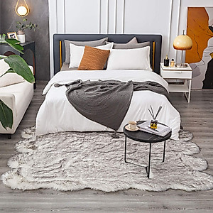 Carvapet Soft Fluffy Rugs Faux Fur Sheepskin Area Rug for Bedroom Floor Mat Carpet for Living Room Nursery 5 x 7 Feet,White with Black Tips