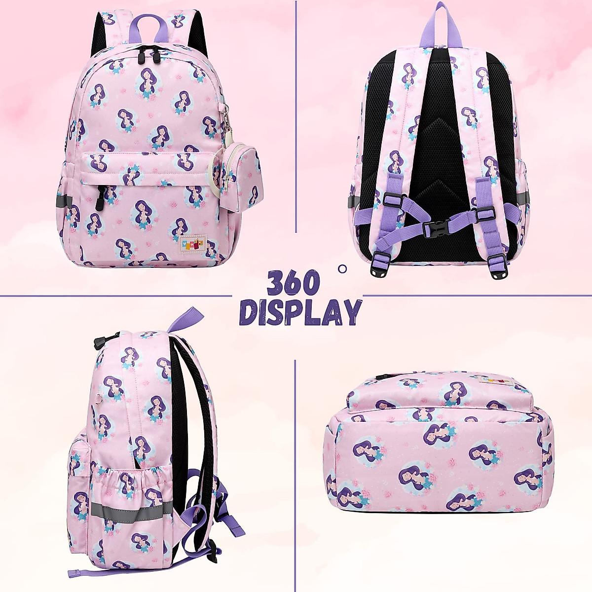 MIRLEWAIY Little Girls Backpack Kids Preschool Beautiful Ballet Dancer Kindergarten School Bag for Travel with Coin Pouch, Pink