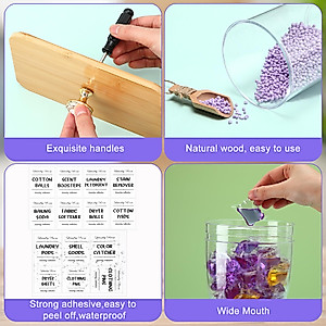 Sieral 3 Pcs Apothecary Jars with Lids Laundry Room Organization Bath Salt Container Acrylic Dryer Sheet Holder with Lid 14 Labels and 2 Scoops for Detergent