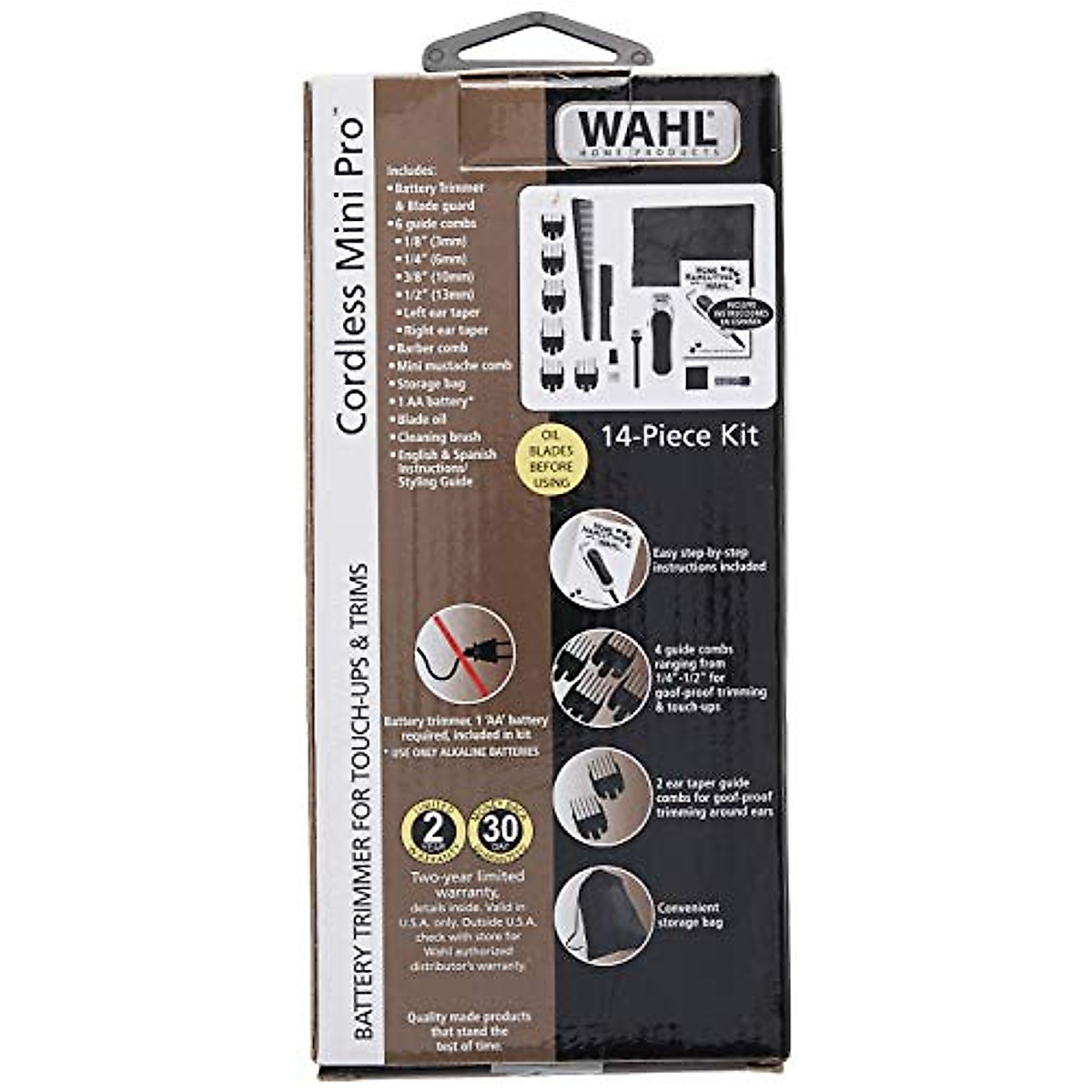 9307-1301 Cordless Mini Pro 14 Piece Touch-up and Trim Haircutting Kit, Chrome/black, Chrome/Black