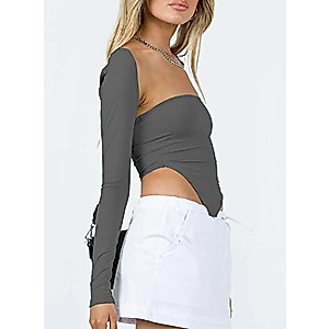 Y2k Tops Solid Cover Up Strapless Slim Fit Corset Cami Tank Top 2 Pieces Dark Grey X-Small