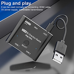 CABLEDECONN HDMI 2.1 Ultra 8K HD Bi-Directional Mini Switch 8K@60Hz 4K@120Hz HDR 1in 2out 2in 1out High Speed 48Gbps Splitter(Singal Display) Converter Compatible with Xbox X PS5 Aluminum Shell
