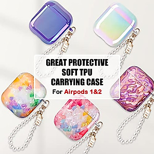 Glitter Laser Case for AirPods 2/1 with Pearl Wrist Bracelet Chain Keychain Soft TPU Protective Case for Women Girls Kids Cover Compatible with AirPod 2nd &1st Gen -Lilac Purple