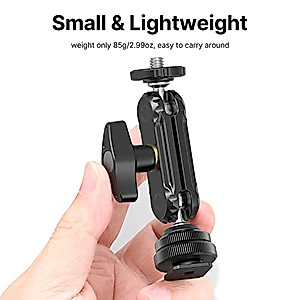 R098 Cold Shoe Monitor Mount 1/4" Rotatable Dual Ballhead Hot Shoe Mount Microphone Fill Light Camera Monitor Swivel Bracket for Sony/Canon/Nikon/Panasonic/Fujifilm