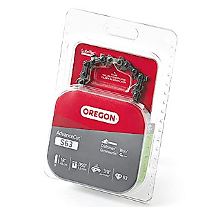 Oregon S63 AdvanceCut Replacement Chainsaw Chain for 18-Inch Guide Bar, 63 Drive Links, Pitch: 3/8" Low Profile, Low Vibration, .050" Gauge