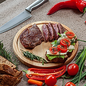 BIOL 10’’ Wooden Hardwood Circle Cutting Board Oak with Juice Groove for Kitchen - BBQ Chinese Turkey Lipped Charcuterie Round Chopping Board for Kitchen with Lip