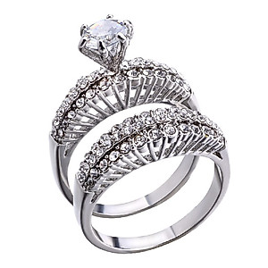 LRGKMCWTOB 2 Pcs High Luxury Jewelry Fashion 925 Sterling Silver Wedding Ring Set Eternal Love Collection Anniversary AAA Cubic Zirconia Solitaire Rings CZ Eternity Engagement Wedding Band (Size 8)