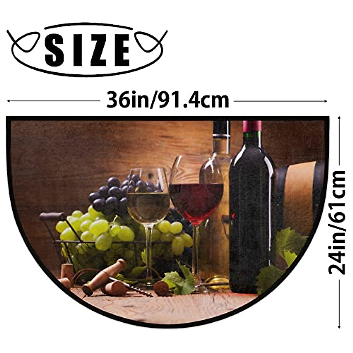 AMELIA SHARPE Welcome Half Round Door Mat Wine Bottles Grape Fruit Old Wooden Washable Home Kitchen Art Restaurant Office Floor Mats Non Slip and Durable Doormats Decor 18x30 Inch