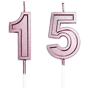 15th & 51st Birthday Candles Cake Numeral Candles Happy Birthday Cake Candles Topper Decoration for Birthday Wedding Anniversary Celebration Supplies (Rose Gold)