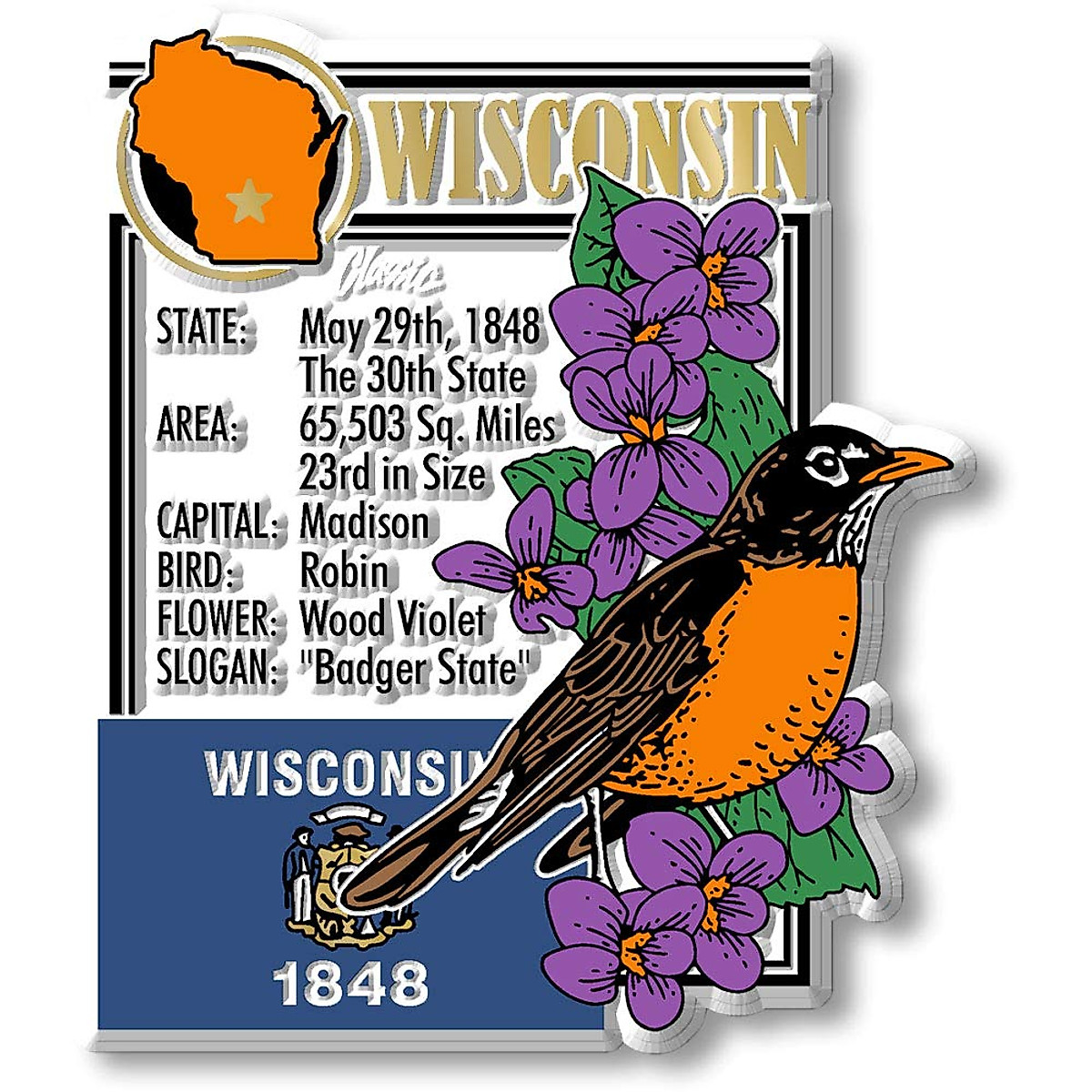 Wisconsin Six-Piece State Magnet Set by Classic Magnets, Includes 6 Unique Designs, Collectible Souvenirs Made in The USA