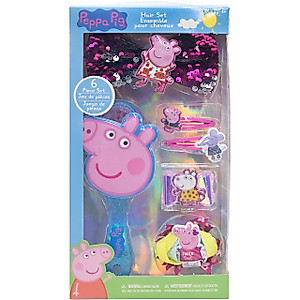 Peppa Pig - Townley Girl Hair Accessories Box|Gift Set for Kids Girls|Ages 3+ (6 Pcs) Including Hair Bow, Hair Brush, Snap Clips and More, for Parties, Sleepovers and Makeovers