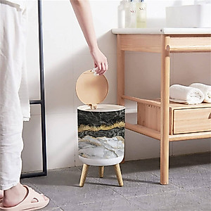 Small Trash Can with Lid abstract creative texture of marble and gold foil decorative marbling Round Recycle Bin Press Top Dog Proof Wastebasket for Kitchen Bathroom Bedroom Office 7L/1.8 Gallon