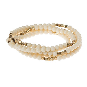 Scout Curated Wears - Women's Stone Wrap Bracelet & Necklace - White Fossil Jasper/Gold - The Supreme Nurturer