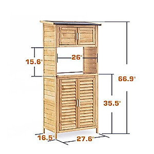 MCombo Outdoor Wood Storage Cabinet, Sheds & Outdoor Storage, Garden Shed Tool Sheds with Potting Bench for Backyard, 1111