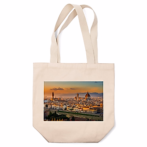 Lantern Press Florence, Italy, Sunset view of Duomo and City (100% Cotton Canvas Reusable Tote Bag)