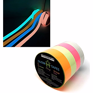 Glow in The Dark Tape - Set of 4 Bright Color Rolls - 1" x 200" Each - Green, Orange, Blue, Pink - Strong with Hours of Luminous Glow - Great Party Supplies & Decorations