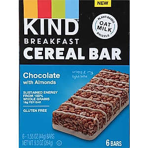 KIND Breakfast Cereal Bars, Gluten Free Snacks, Chocolate with Almonds, 9.3oz Box (6 Bars)