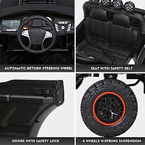 JOYLDIAS Kids Ride On Police Car, 12V Battery Powered Electric Cars W/2.4G Remote Control, 6 Wheels, Real Tailgate, Spring Suspension, LED Flashing Lights, Megaphone Siren Music & Horn Intercom