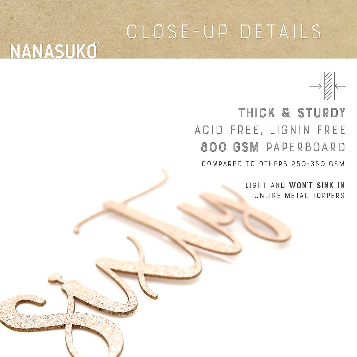 NANASUKO 60th Birthday Cake Topper - sixty - Double Sided Rose Gold glitter - Premium quality Made in USA