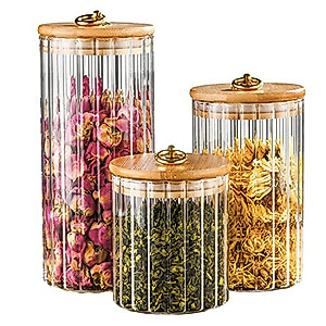 LUCKTE Glass Coffee Nuts Canister Airtight Storage Jar With Bamboo Lids Metal Handle Clear Glass Containers for Home Kitchen Storing Candy, Cookie, Pasta, Oatmeal, Spices (large)
