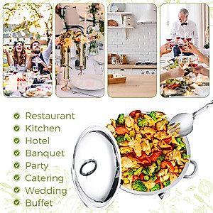 6 Pack Round Chafing Dish Buffet Set with Food Tongs 4 qt Stainless Steel Round Chafers for Catering, Buffet Server and Warmer Set Chafers Food Warmers for Party Banquet Wedding Events