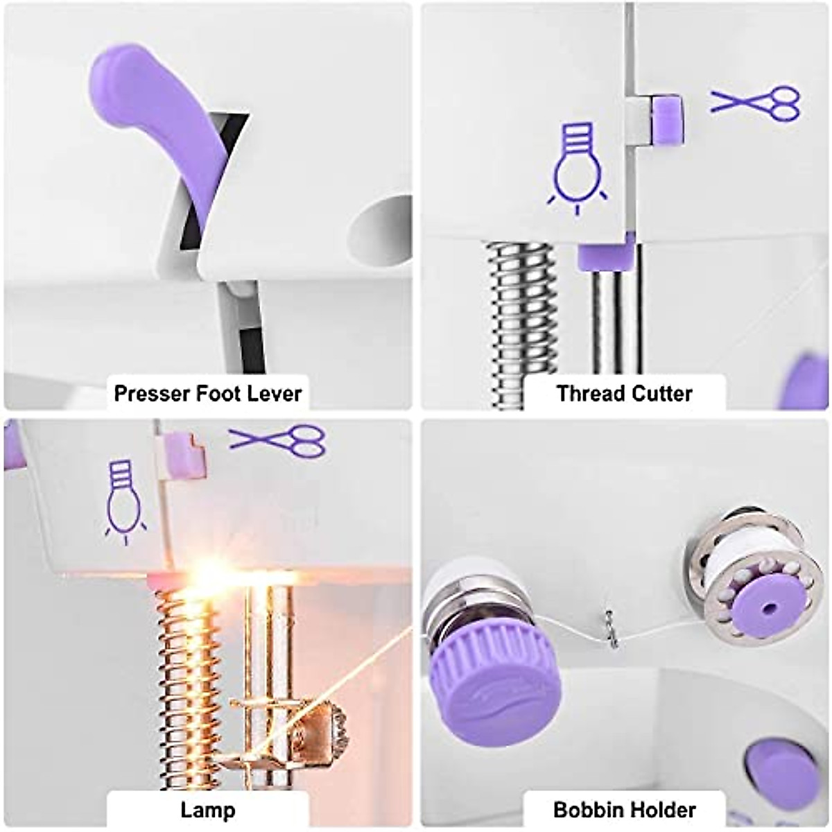 Mini Sewing Machine Upgraded Portable Two Threads Double Speed Double Switches Household Kids Beginners Travel Automatic Sewing Machine (White and Blue)