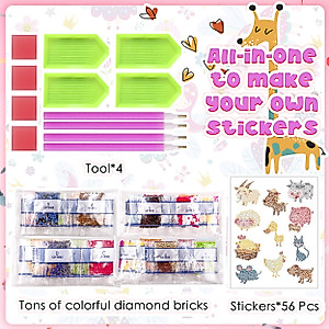 57PCS Diamond Painting Stickers for Kids - Fun DIY Diamond Painting Kits for Kids, Arts and Crafts for Kids Ages 8-12/6-8, Gem Sticker Art Kits for Kids Adult Beginners Gift