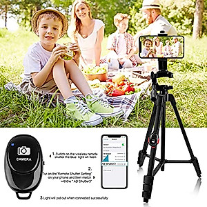 teefeet Phone Tripod, 54 inch Light Travel Tripod, with Mobile Phone Holder Adapter/Remote Shutter/Carry Bag for Selfie, Suitable for Video, Live Broadcast, Video Blog, Tiktok (Black)