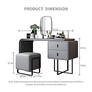 FUKAYI Vanity Makeup Table Set, Makeup Desk with Mirror and Stool, Dressing Table with Drawers, Dresser Desk for Wife Girlfriend, Grey Black