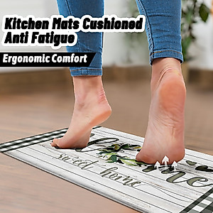 Qahing Farmhouse Kitchen Rugs Mats Sets of 2 Cushioned Anti Fatigue Kitchen Mats for Floor Spring Non Slip Memory Foam Kitchen Floor Mats Waterproof Comfort Standing Mats for Sink, 17.3"x28"+17.3"x47"