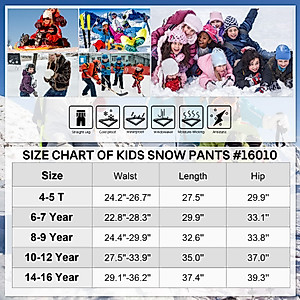 Jessie Kidden Kids Boys Girls Youth Waterproof Windproof Hiking Ski Snow Pants Elastic Waist Warm Insulated Fleece Lined Winter Pants #16010-Light Blue,10-12Years