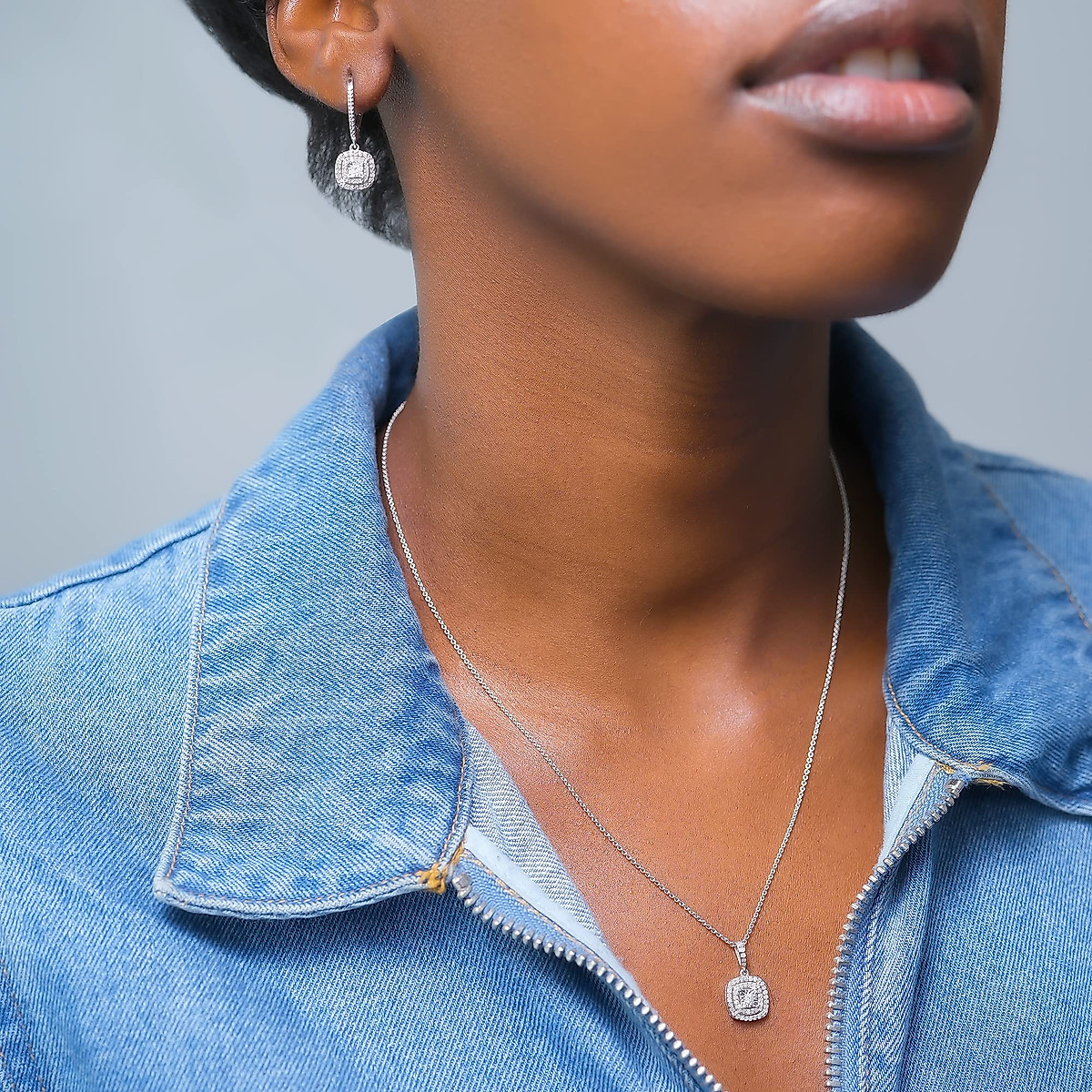 Timeless Love 1/4 CTTW Diamond Square Dangle Miracle Plate Earrings Set in Polished Sterling Silver, Dainty Jewelry, Women’s Fashion Earrings