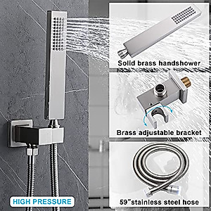 (Updated) Enga High Pressure Shower Body Spray System with 12inch Rainfall Shower and Hand Held Combo Bathroom Faucet Complete Set, Brushed Nickel