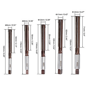 uxcell Hand Reamers Set H8 Accuracy Alloy Tool Steel 6 Flutes Straight Shank Milling Cutter Tool 10pcs (3mm, 4mm, 5mm, 6mm, 7mm, 8mm, 9mm, 10mm, 11mm, 12mm)