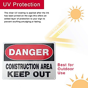 Danger Constructicn Area Keep Out Sign,Danger Do Not Enter Sign Metal Danger Sign 10x14 Inch Rust Free Aluminum UV Printed Easy to Mount Weather Resistant Long Lasting Ink (4-Pack)…