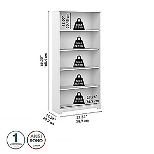 Bush Furniture Cabot Tall 5 Bookcase in White