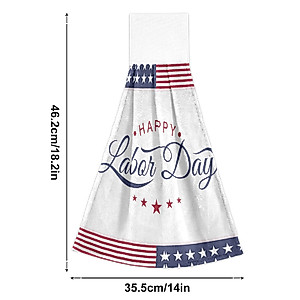 Happy Labor Day Kitchen Hanging Towel 12 x 17 Inch USA Stars Flag Bath Hand Tie Towels Set 2 Pcs Tea Bar Dish Cloths Dry Towel Soft Absorbent Thin Durable for Bathroom Laundry Room Decor