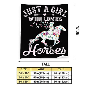 citari Just A Girl Who Loves Horses Blanket Horse Flower Throw Blanket for Girls Super Soft Warm Cozy Fleece Plush Bedding ​Blanket Horse Gifts for Women Kids Adults Couch Sofa 40"x50"