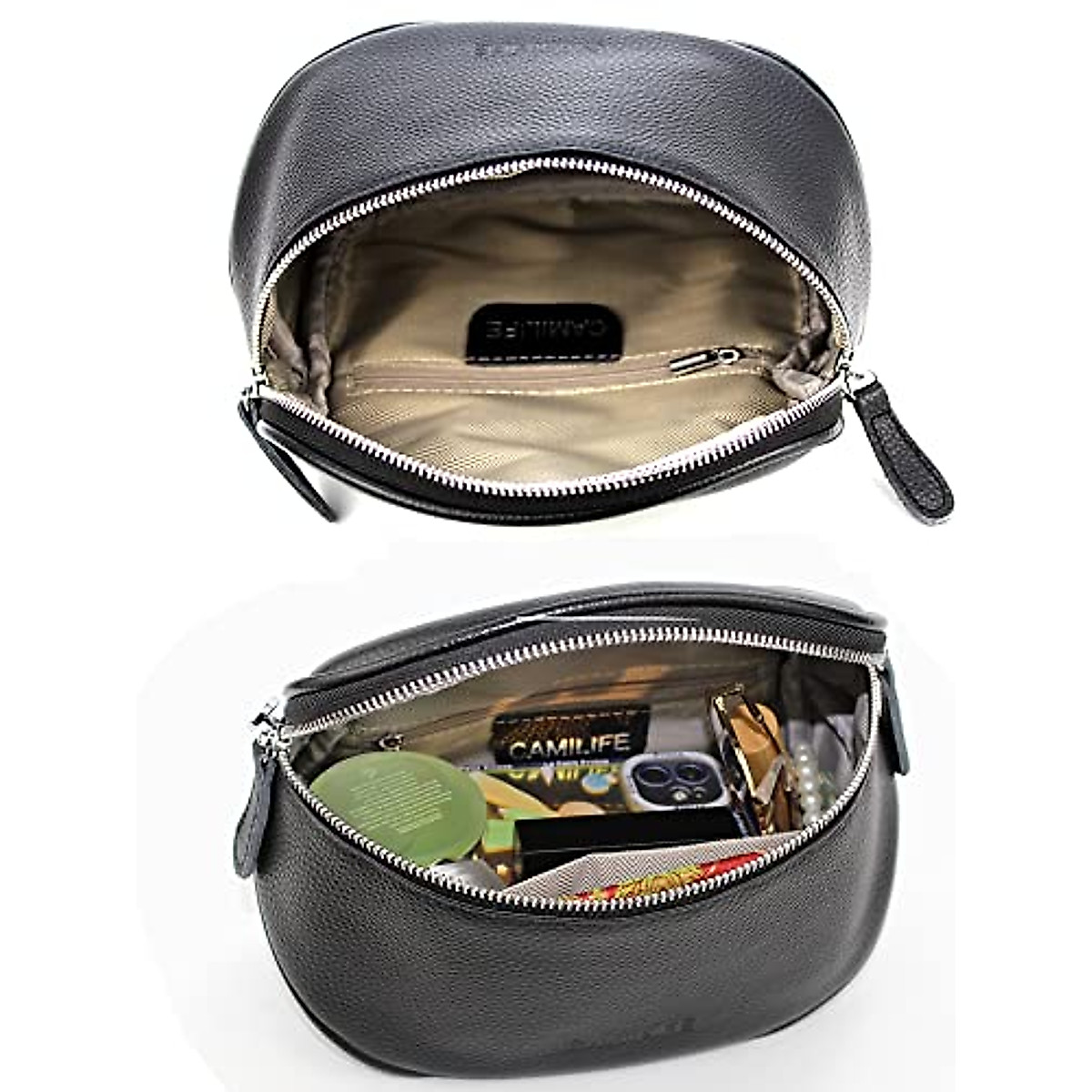 Soft Real Leather Crossbody Bags for Women Shoulder Bag Women's Real Leather Messenger Bag Bumbag with Wide Changeable Strap (Black-Leather)