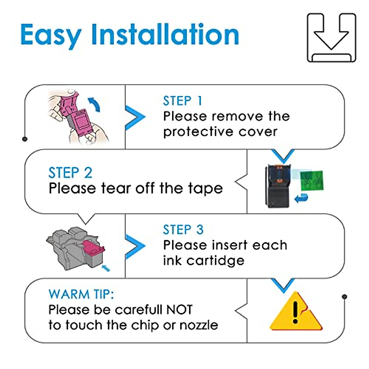 67XL Ink Cartridges Replacement for HP Deskjet 2700 4100 4155 Envy 6000 6055 6400 6455 6458 Series Printer Ink Cartridges for HP Ink 67 XL 67XL Black and Color Combo Pack 2-Pack
