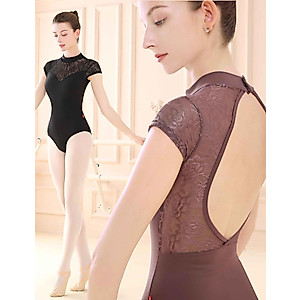 Daydance Lace Brown Women Dance Leotards, Cap Sleeve Ballet Clothes for Adult