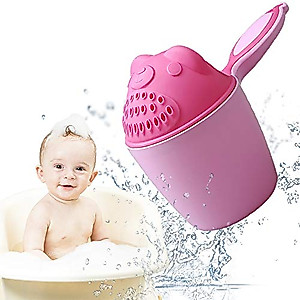 Baby Dippers Bath Rinse Cup Shampoo Rinser Shower Sprinkler Spoon Bathroom Accessories for Baby Tub (Pink)