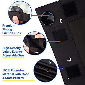Goabroa Portable Blackout Curtains, (78"x 50") Adjustable Temporary Blackout Curtains with Suction Cups, Polyester Temporary Window Blackout Blind for Bedroom, Nursery or Dorm - Moon & Stars Pattern