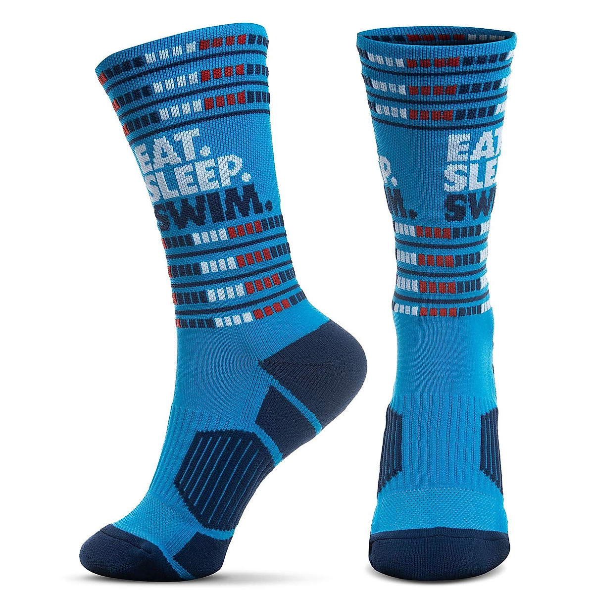 ChalkTalkSPORTS Swim Athletic Mid-Calf Woven Socks | Eat Sleep Swim Lanes Socks | Blue
