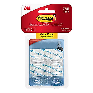Command 4-packages of Mini Hooks, Organize Damage-Free, Indoor Use (17006CLR-18ES)