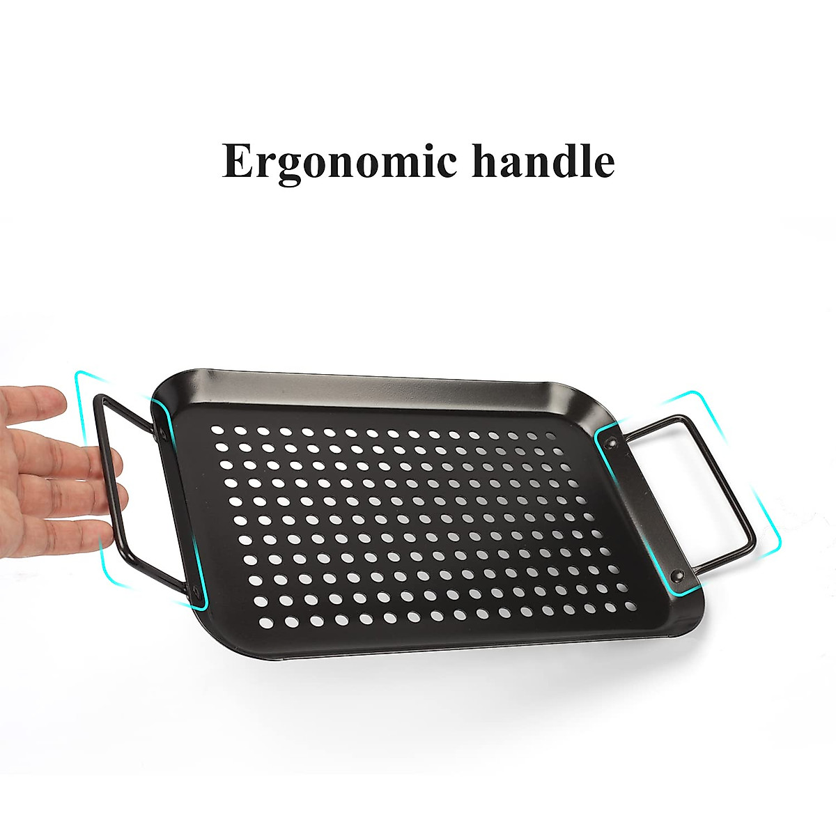 GOOD HELPER 10in Grill Topper for Outdoor BBQ Grill Accessories Grill Prep Trays Nonstick Grill Pan with Holes Handles Veggies Grill Basket for Fish Meat Shrimp Kabobs Vegetable