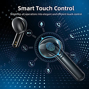 Bluetooth Headphones True Wireless Earbuds 60H Playback LED Power Display Earphones with Wireless Charging Case IPX5 Waterproof in-Ear Earbuds with Mic (Black)