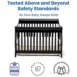 Delta Children Canton 4 in 1 Convertible Crib, Black + Serta Perfect Slumber Dual Sided Recycled Fiber Core Crib and Toddler Mattress (Bundle)